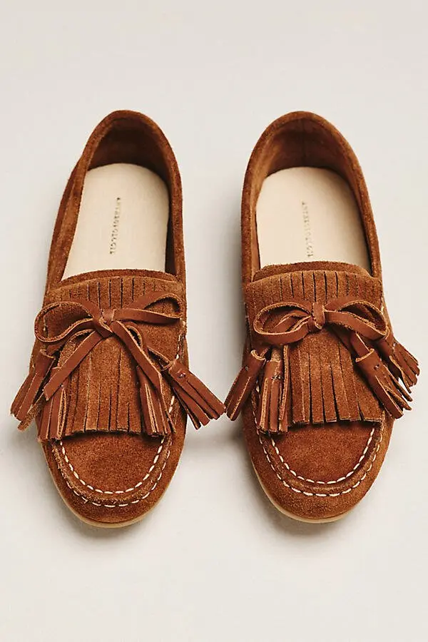 Anthropologie Tassel Suede Moccasins