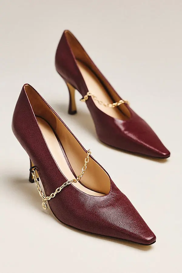 Maeve Leather Chain Pumps - Red