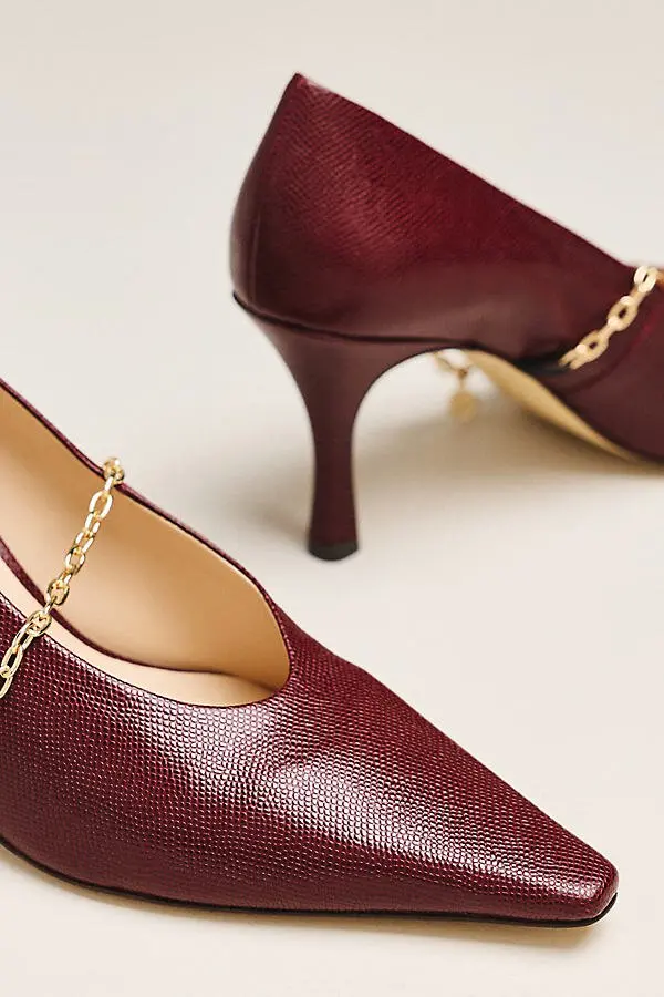 Maeve Leather Chain Pumps - Red