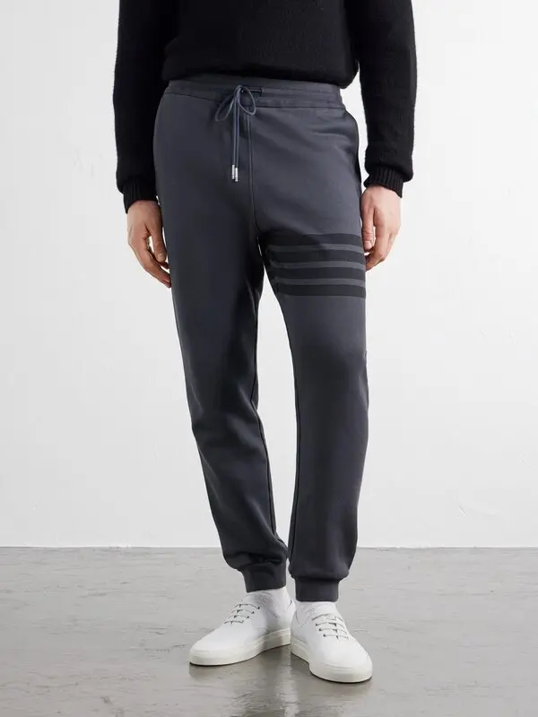 Thom Browne Tapered 4-bar Detailed Cotton-jersey Drawstring Sweatpants