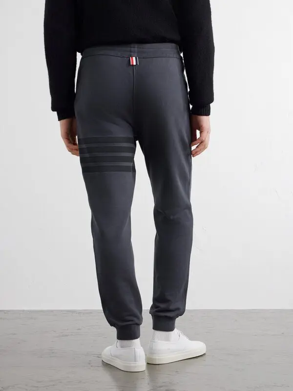 Thom Browne Tapered 4-bar Detailed Cotton-jersey Drawstring Sweatpants