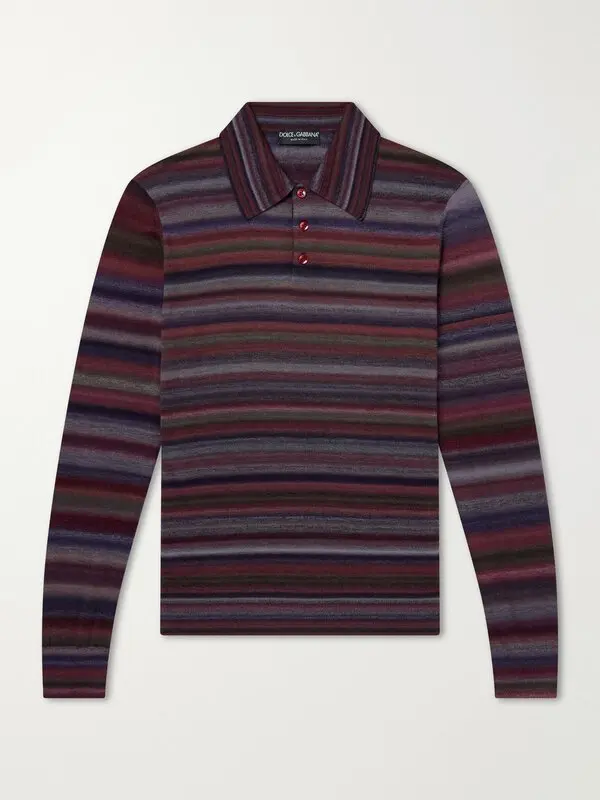 Dolce & Gabbana Striped Wool Polo Shirt - Red