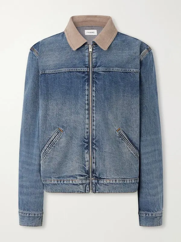 FRAME Corduroy-trimmed Cotton And Lyocell-blend Denim Jacket