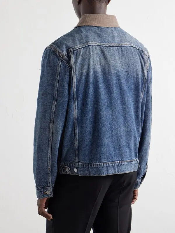 FRAME Corduroy-trimmed Cotton And Lyocell-blend Denim Jacket