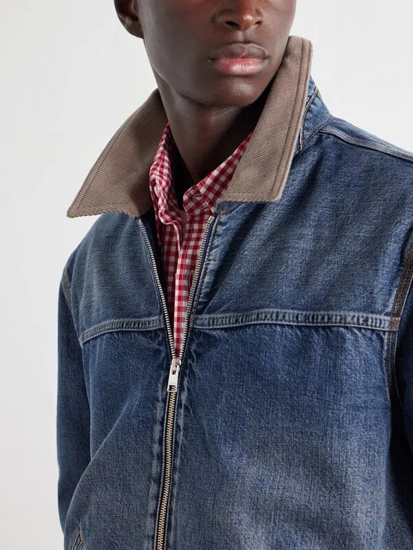 FRAME Corduroy-trimmed Cotton And Lyocell-blend Denim Jacket