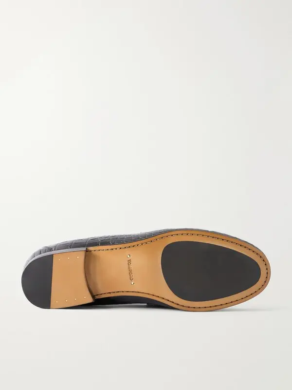 TOM FORD Oscar Embellished Croc-embossed Leather Loafers