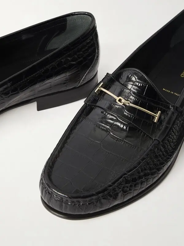 TOM FORD Oscar Embellished Croc-embossed Leather Loafers