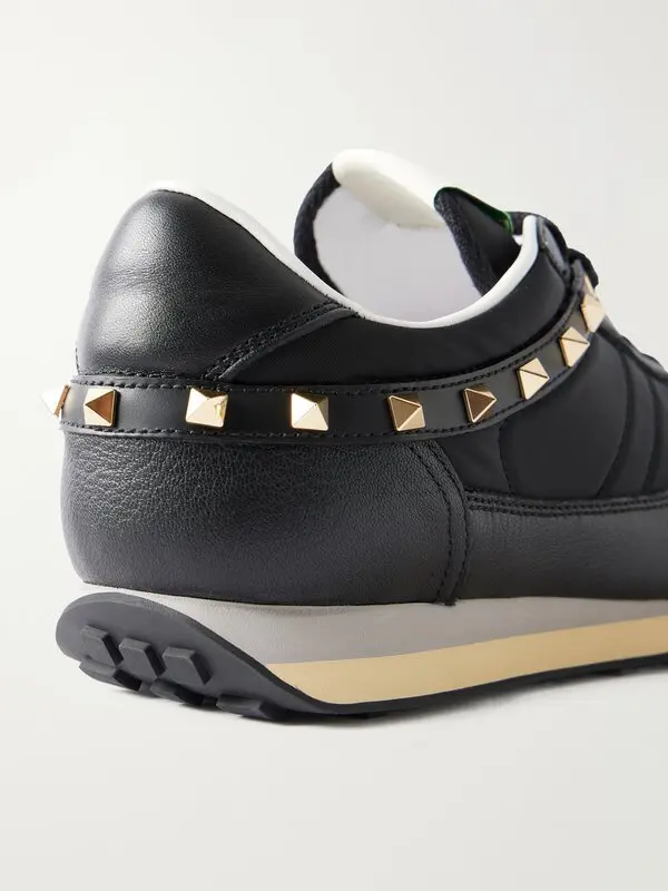 Valentino Garavani Stud Up Embellished Leather-trimmed Sneakers