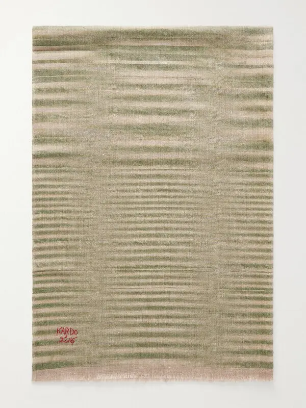 KARDO Embroidered Striped Cashmere Scarf - Green