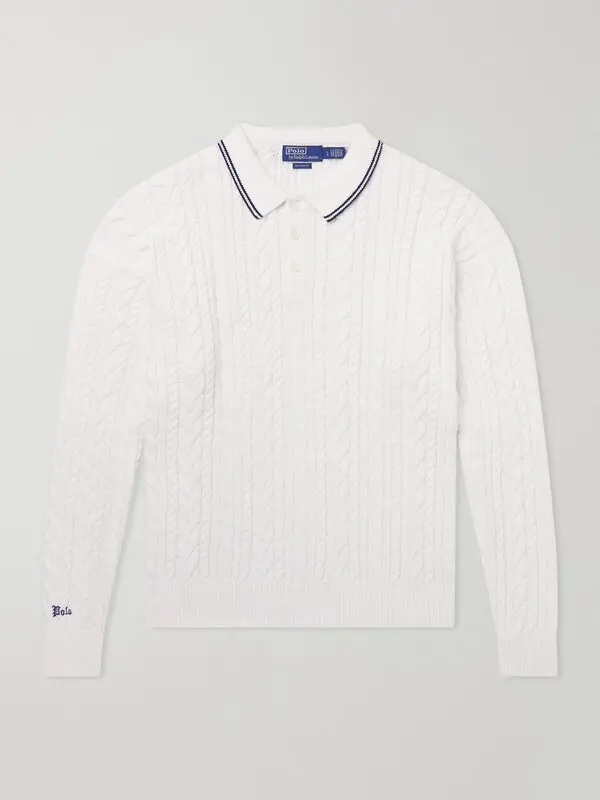 Polo Ralph Lauren Cable-knit Cotton And Linen-blend Polo Sweater