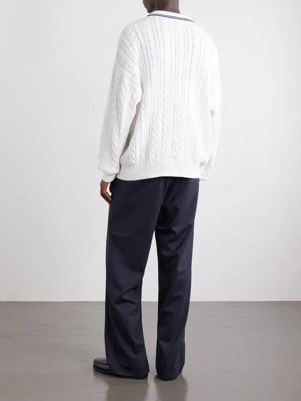Polo Ralph Lauren Cable-knit Cotton And Linen-blend Polo Sweater
