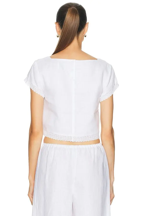 Posse Alfie Cropped Lace-trim Linen Top