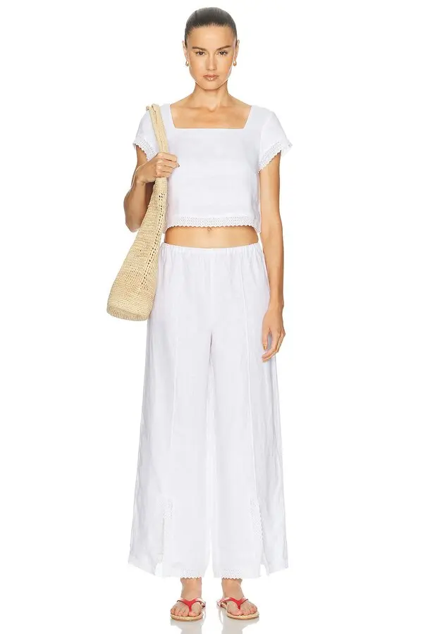 Posse Alfie Cropped Lace-trim Linen Top