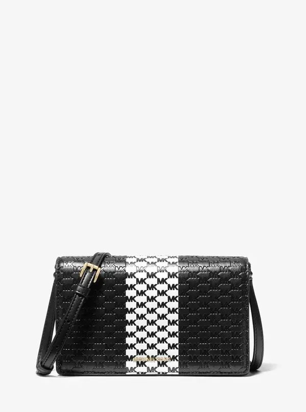 Michael Kors Logo Embossed Leather Crossbody Bag - Black