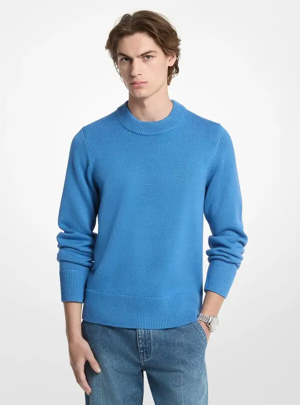 Michael Kors Merino Wool Ribbed Crewneck Sweater - Blue
