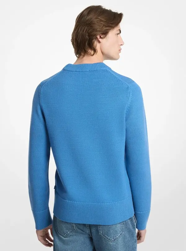 Michael Kors Merino Wool Ribbed Crewneck Sweater - Blue