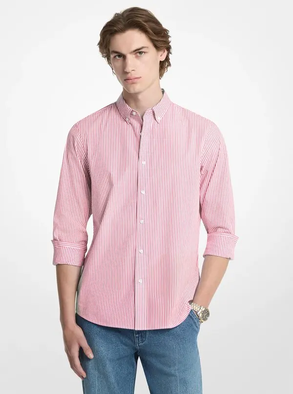 Michael Kors Striped Stretch Cotton Shirt In Size By - Red