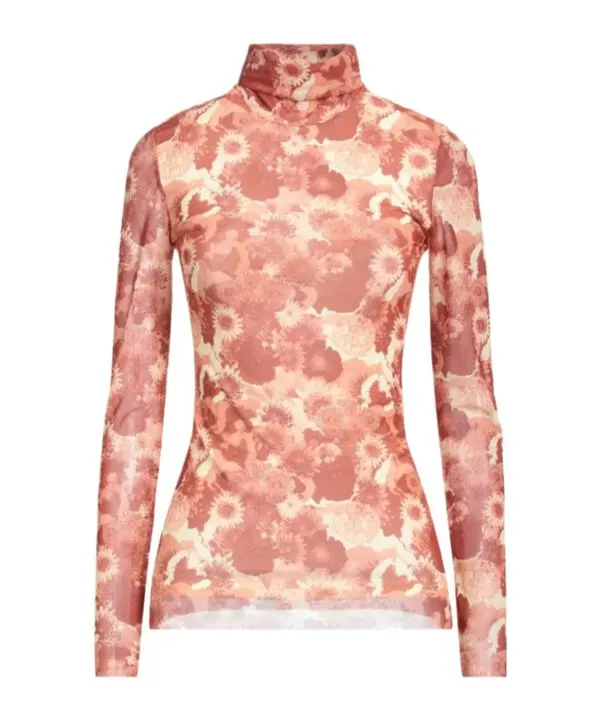 GANNI Floral Print Long Sleeve Turtleneck Top - Pink