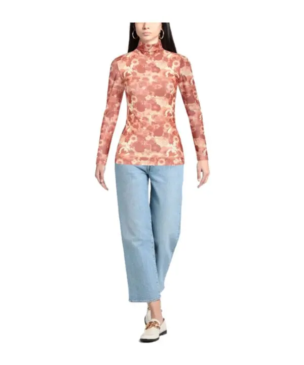 GANNI Floral Print Long Sleeve Turtleneck Top - Pink