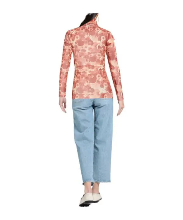 GANNI Floral Print Long Sleeve Turtleneck Top - Pink