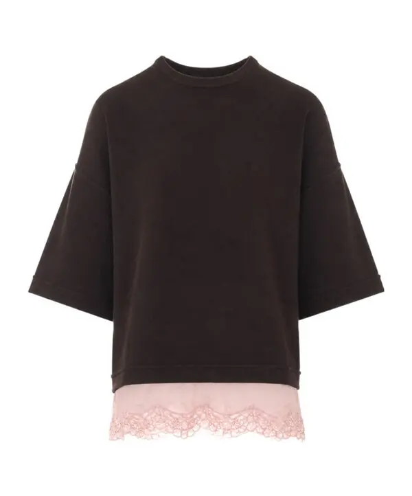 Pinko Oversized Lace-trim Crewneck T-shirt - Brown