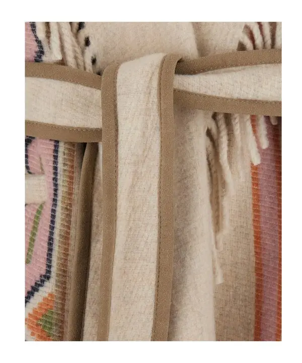BAZAR DELUXE Belted Patterned Fringe Coat - Beige