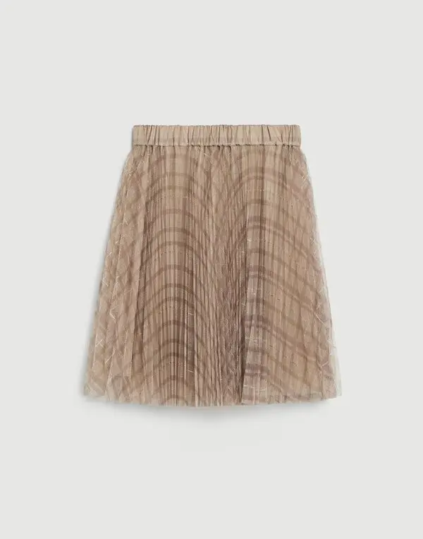 Brunello Cucinelli Checked Tulle Pleated Skirt