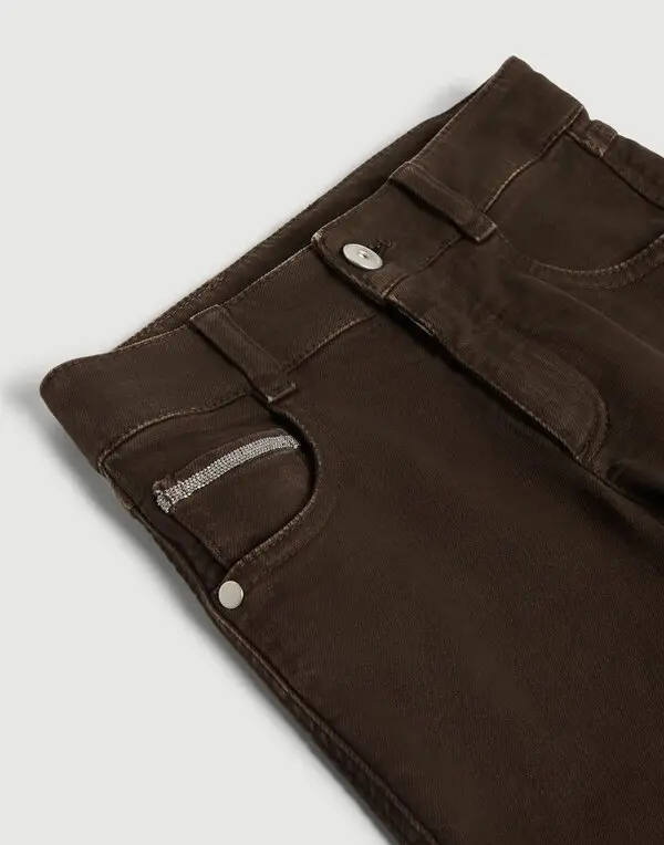 Brunello Cucinelli Comfort Cotton Dyed Denim Trousers With Monili - Brown