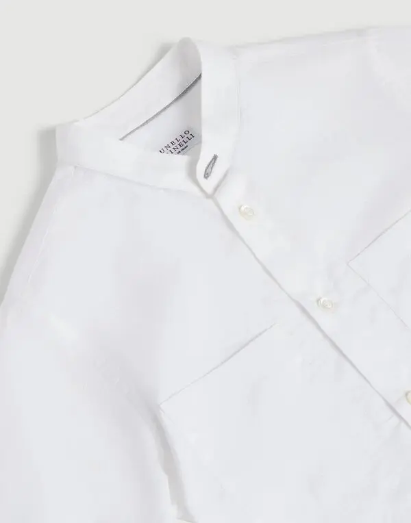 Brunello Cucinelli Palm Jacquard Cotton Poplin Mandarin-collar Shirt