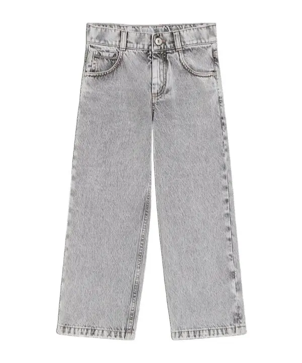 Brunello Cucinelli Classic Denim Straight Trousers With Monili - Light Gray