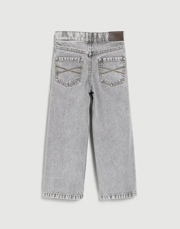 Brunello Cucinelli Classic Denim Straight Trousers With Monili - Light Gray