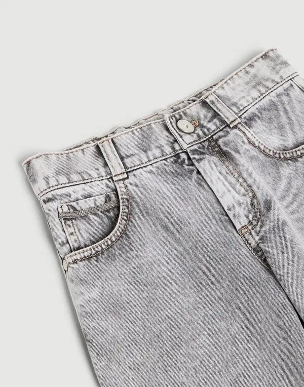 Brunello Cucinelli Classic Denim Straight Trousers With Monili - Light Gray