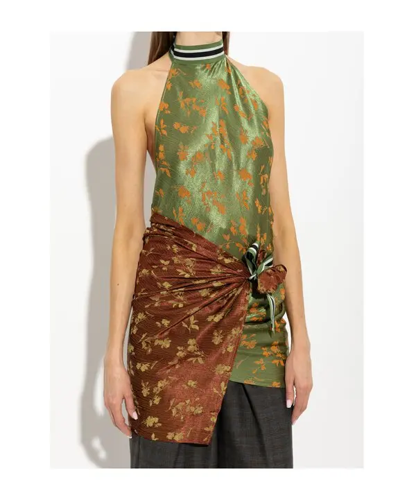 Dries Van Noten Printed Halter Top - Green