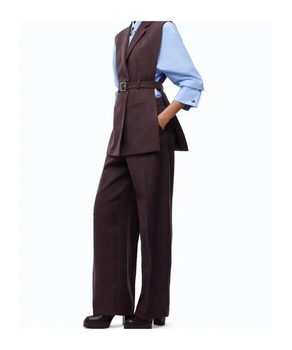 Pinko Slub Wool And Cotton-blend Wide-leg Trousers