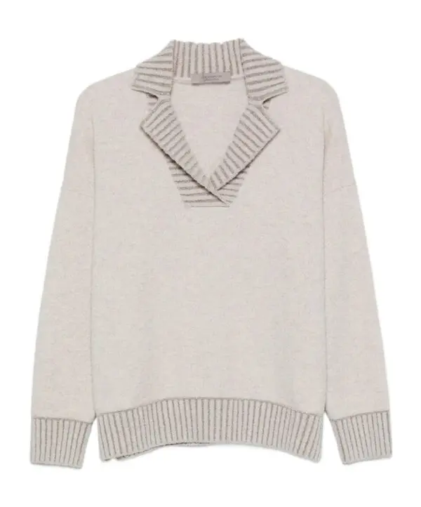 D.exterior Striped-trim Spread-collar Sweater - No