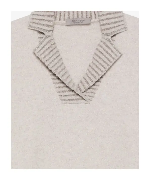 D.exterior Striped-trim Spread-collar Sweater - White