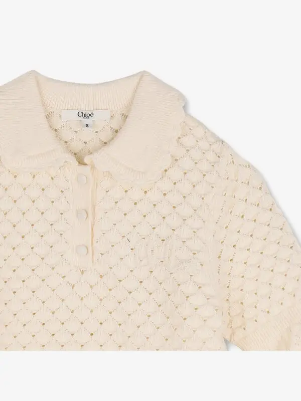Chloé Pointelle-knit Ruffled Polo Sweater