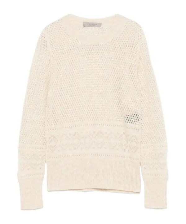 D.exterior Open-knit Pointelle-trim Sweater - Beige