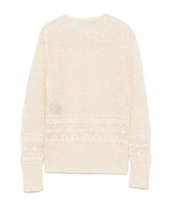 D.exterior Open-knit Pointelle-trim Sweater - Beige