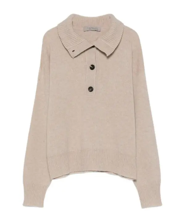 D.exterior Button-down Polo-collar Sweater - No