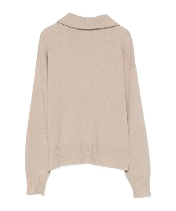 D.exterior Button-down Polo-collar Sweater - No
