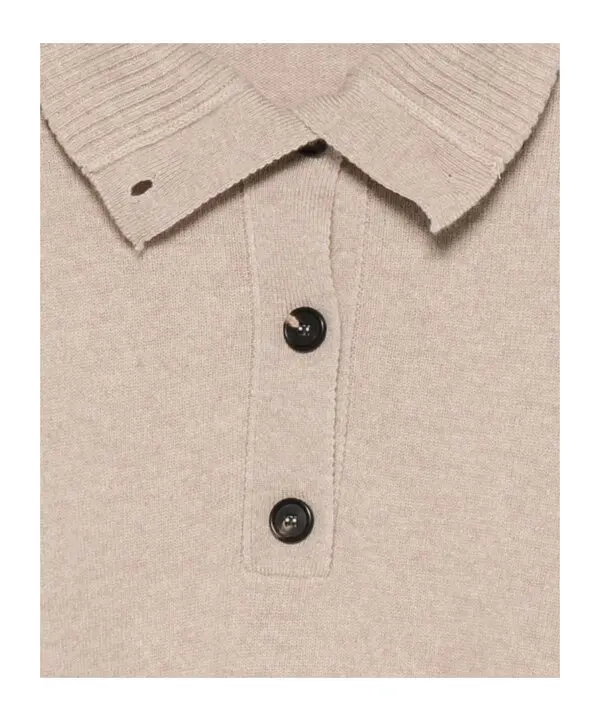 D.exterior Button-down Polo-collar Sweater - Nude
