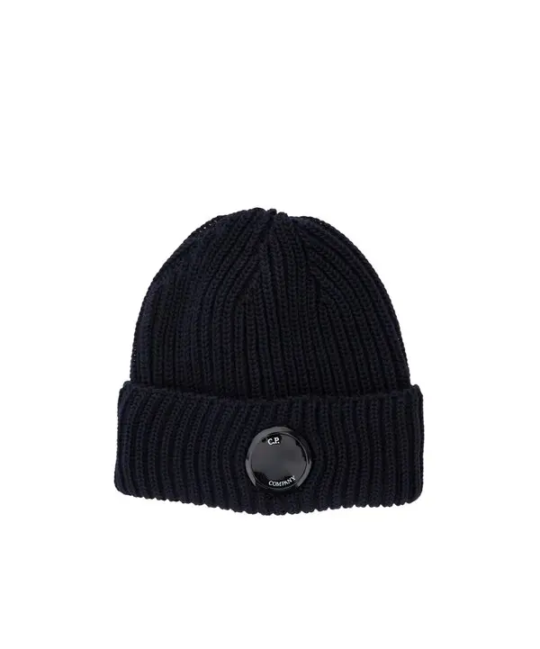C.P. COMPANY Logo Plaque Knit Beanie - Blue
