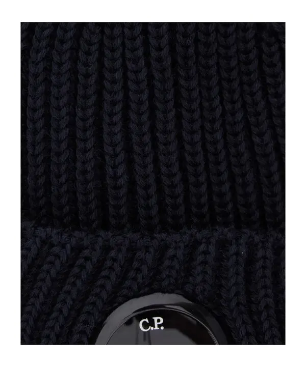 C.P. COMPANY Logo Plaque Knit Beanie - Blue