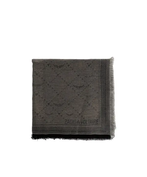Zadig&Voltaire Voltaire Glenn Monogram Frayed Edge Scarf - Black