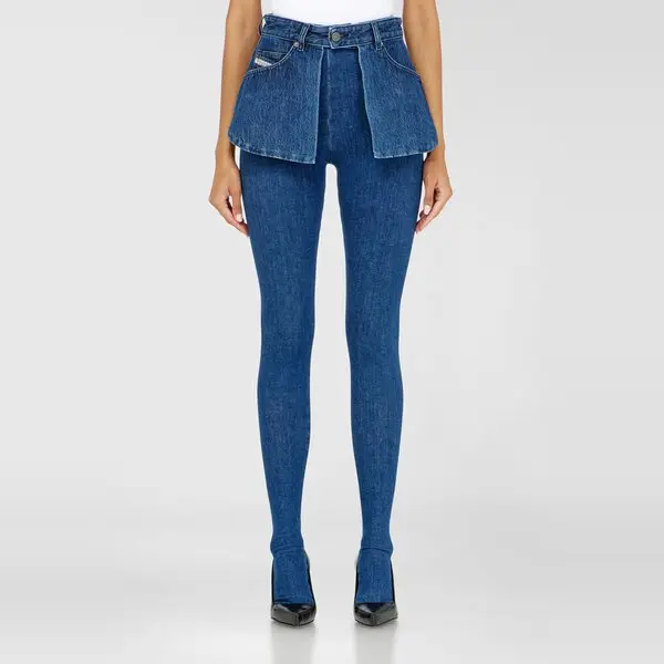 DIESEL® D-spika Skinny Denim Tights With Removable Peplum - Blue