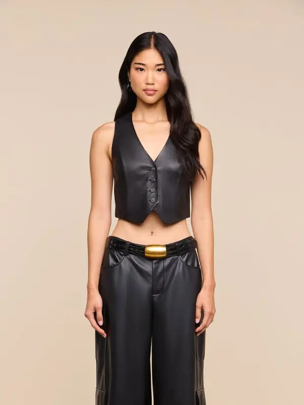 L'Agence Jianna Leather Waistcoat - Black