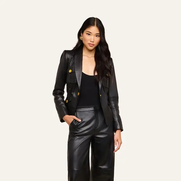 L'Agence Wisteria Leather Blazer - Black