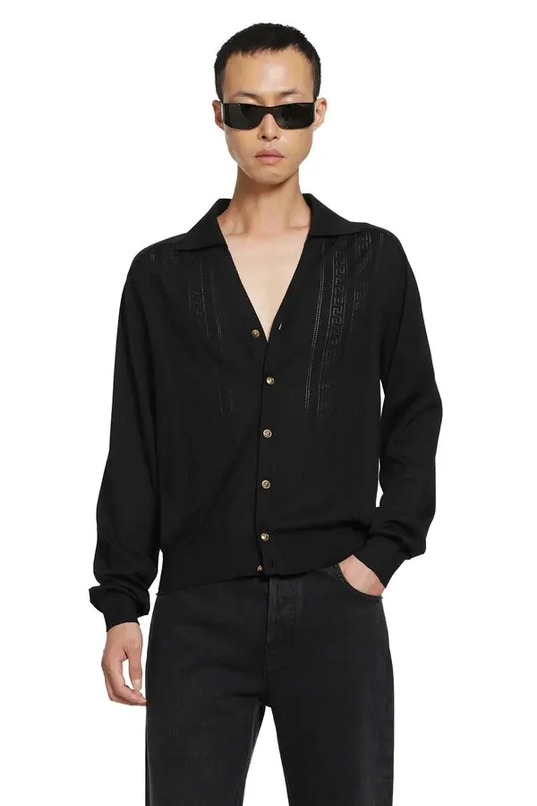 Versace And Cotton Knit Polo Cardigan