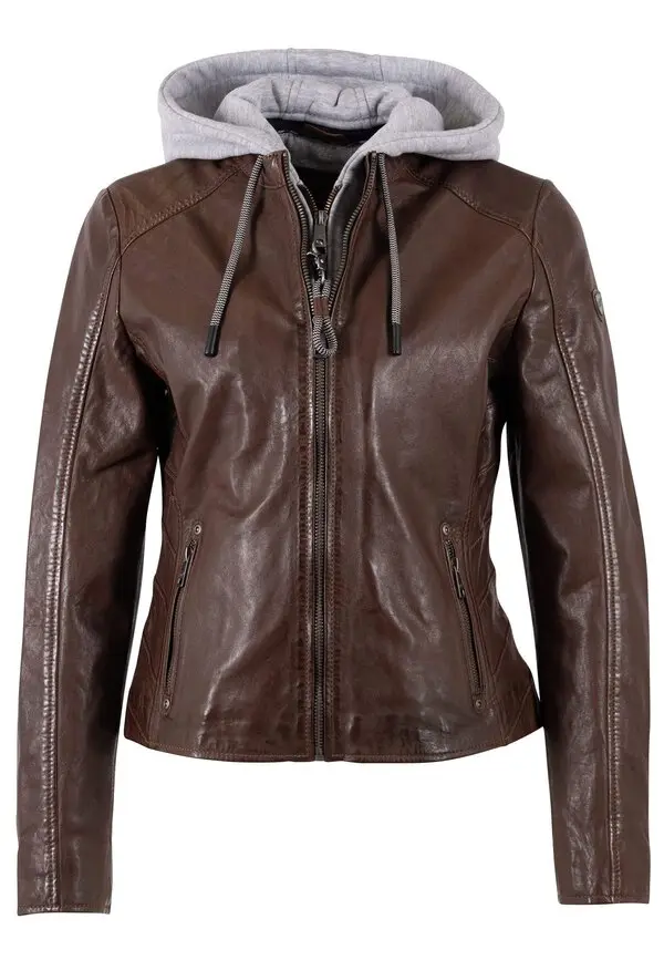 Mauritius Alva Mahogany Leather Jacket With Removable Hood